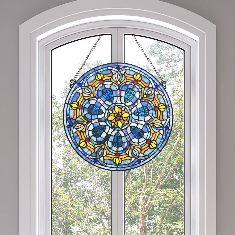 Ophelia Blue Stained Glass Window Panel