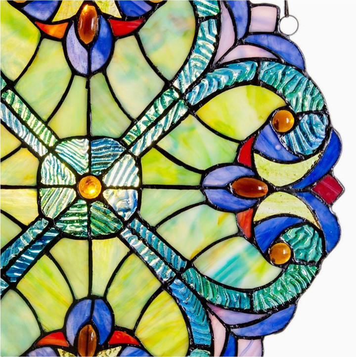 Blue Halston Tiffany Style Stained Glass Window Panel