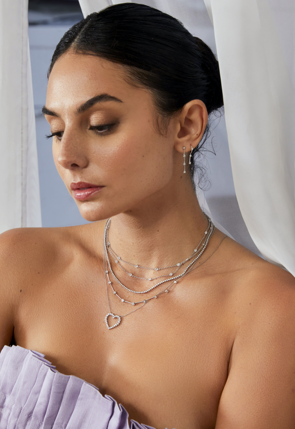 18K White Gold Natural Diamond Aviva Station Necklace