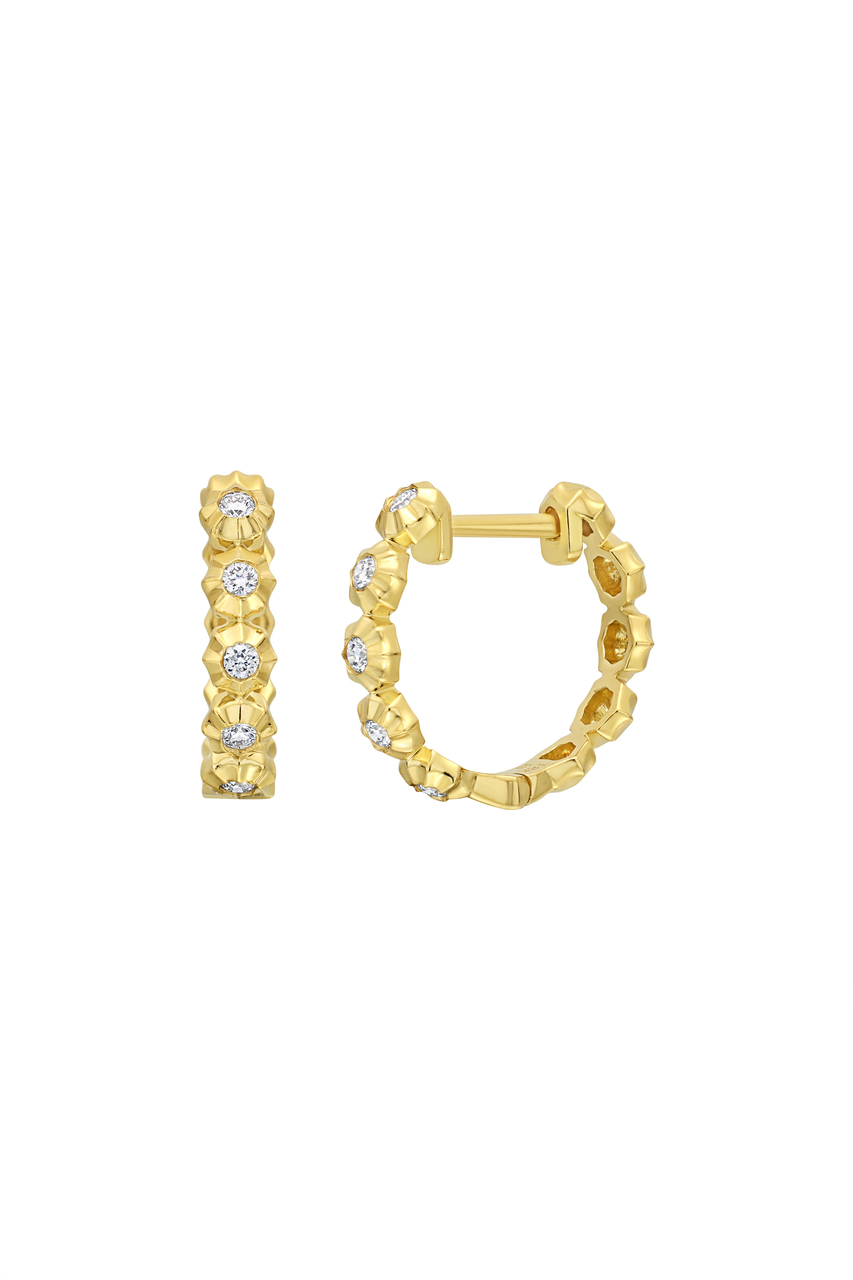 18K Yellow Gold Diamond Monaco Hoop Earrings