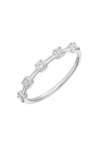 18K White Gold Princess Cut Natural Diamond Aviva Stackable Ring