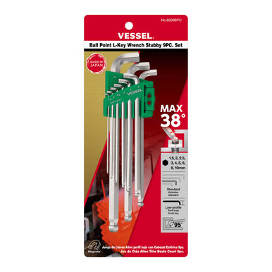 Vessel 8209BPU, Stubby Ball Point Hex Key Set (9PC) - WhaleSupply.com