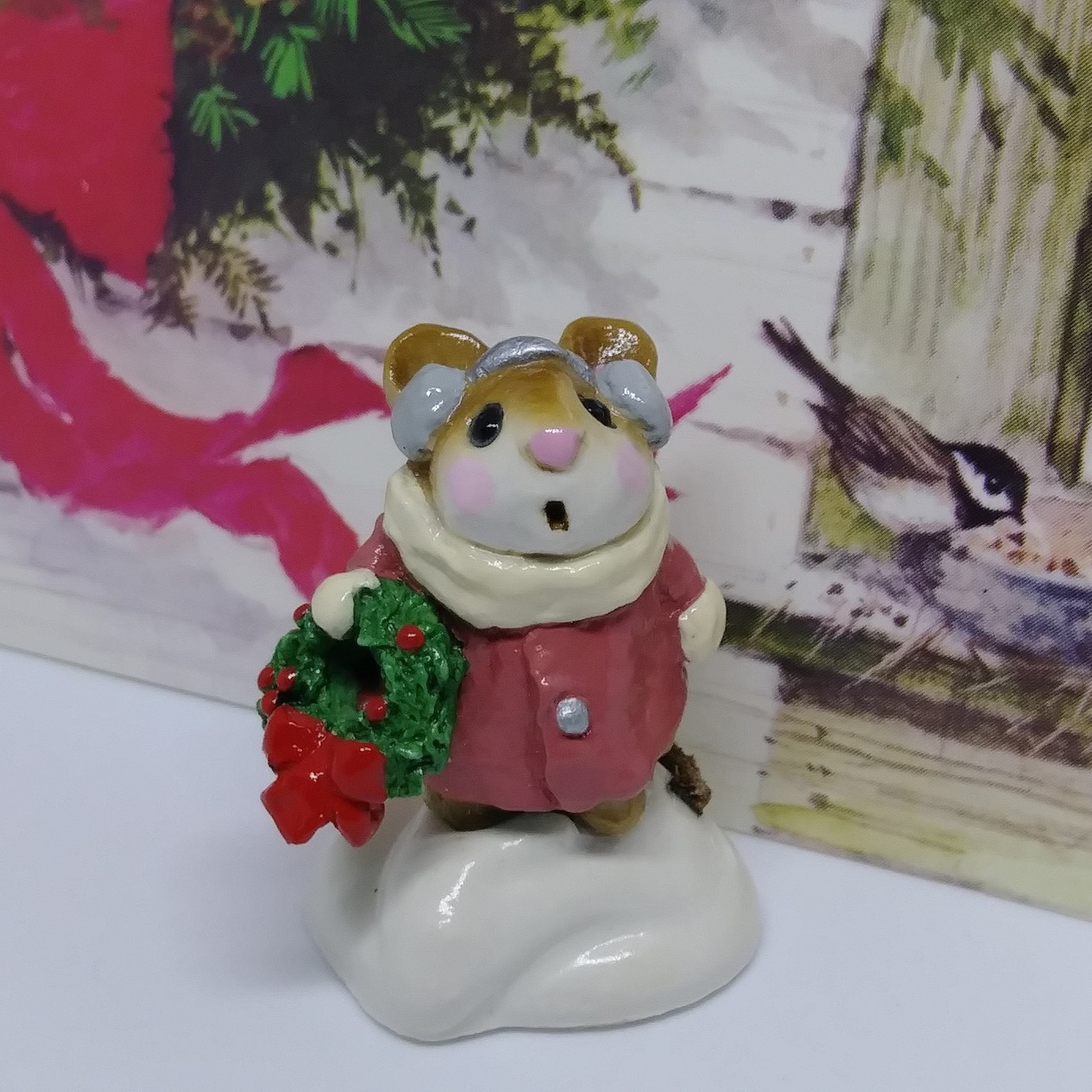 Wee Forest Folk Miniatures M-087 - Holly Mouse (Mauve) - Endeavour Toys