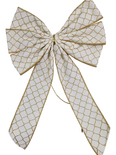 White Wedding Bow - Gold Smocking with Purl Edge