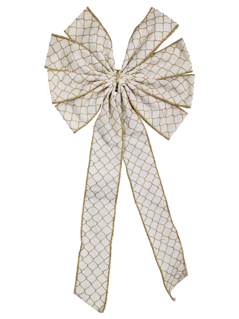 White Wedding Bow - Gold Smocking with Purl Edge