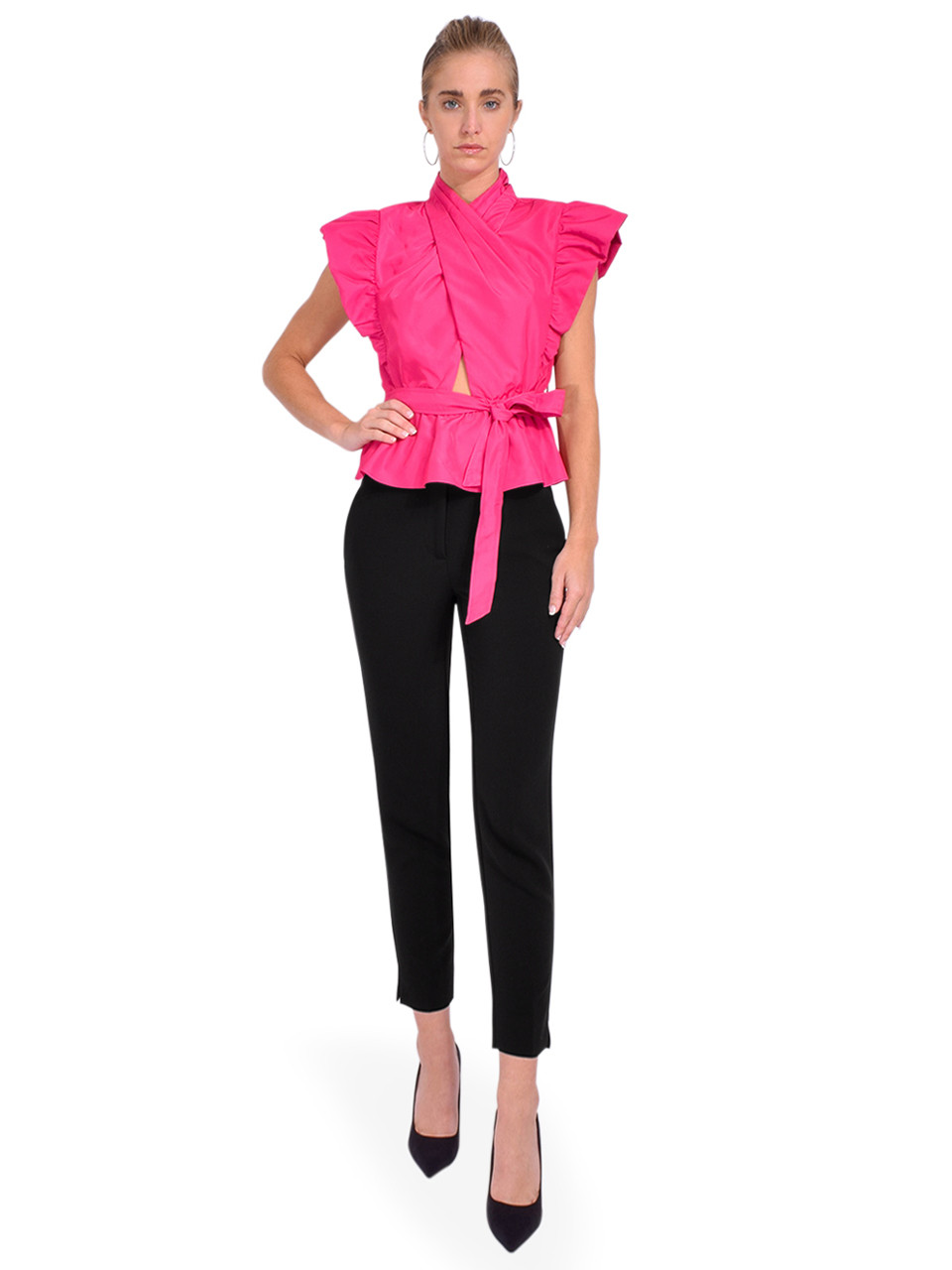 Derek Lam 10 Crosby Brynn Ruffle Wrap Top in Magenta