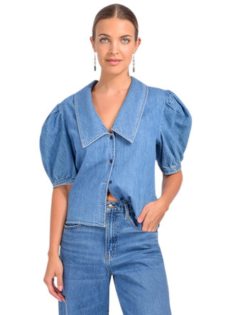 FRAME Denim Sailor Blouse in Starlet