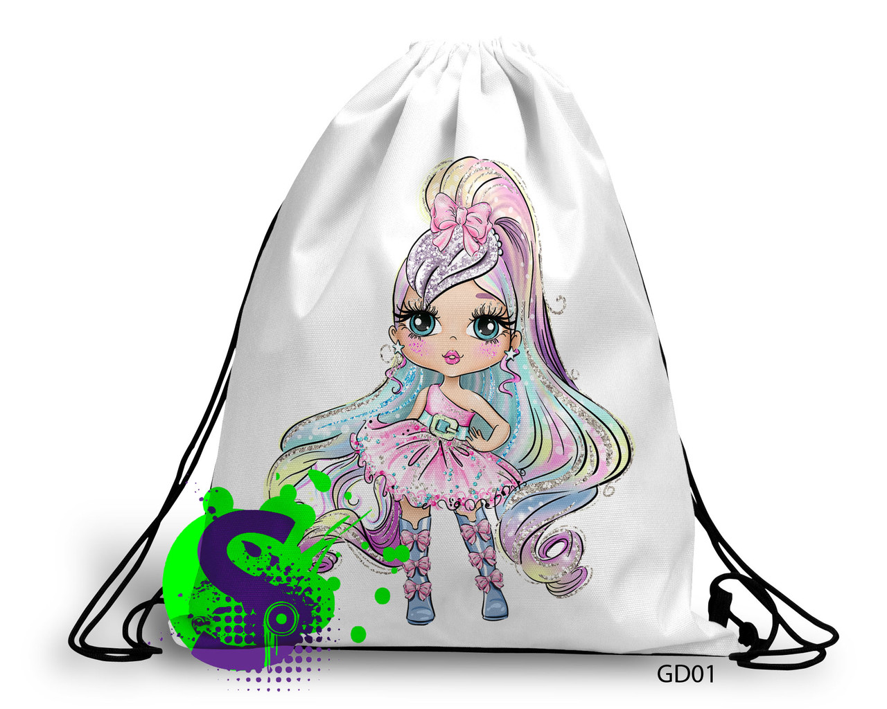Personalised Glitter Dolls drawstring bags