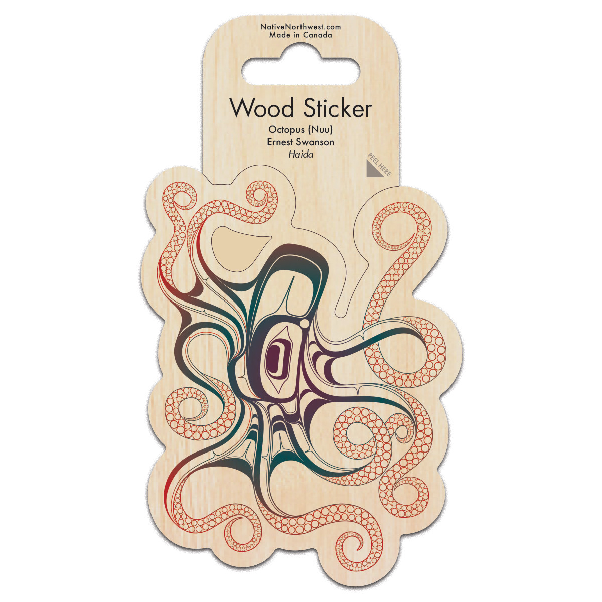 Wood Sticker - Octopus (Nuu), Ernest Swanson, Haida | Native Northwest