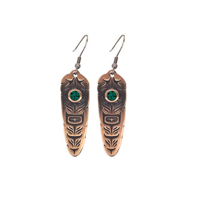 Sacred Feather Earrings (Emerald), Simone Diamond, Coast Salish ...