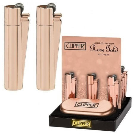 FULL METAL ROSE GOLD CLIPPER LIGHTERS - DISPLAY OF 12CT - World Wholesale