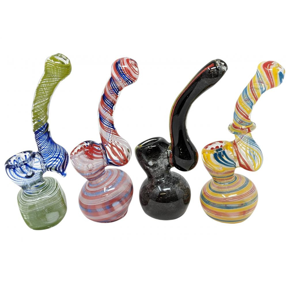 ASSORTED LINE SWIRL BUBBLER HAND PIPE - JAR OF 22CT