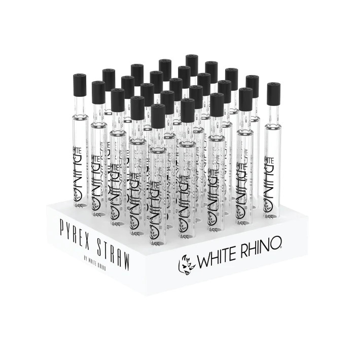 WHITE RHINO PYREX V2 GLASS STRAW WITH SILICONE CAP - 25CT DISPLAY
