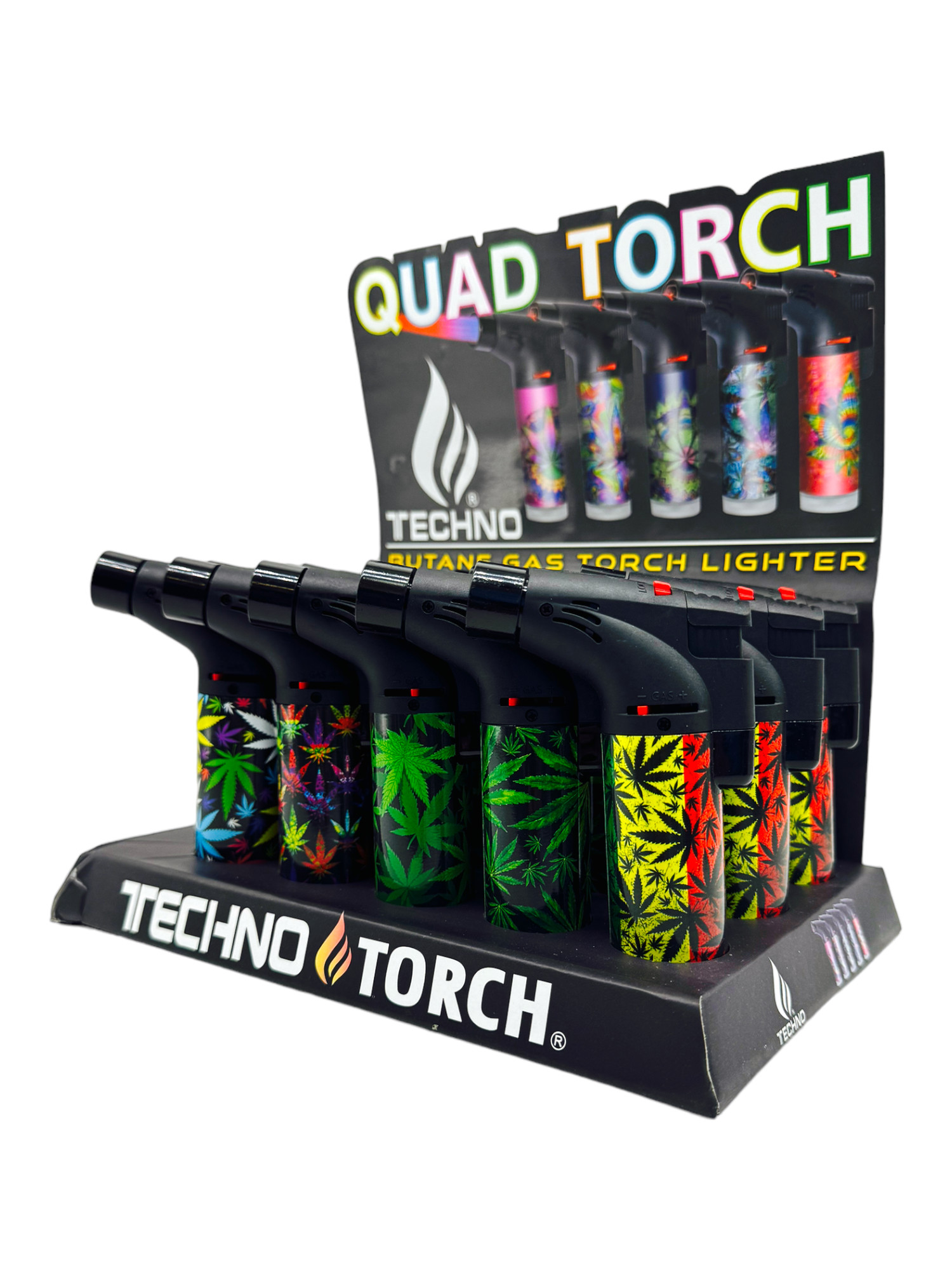 TECHNO QUAD TORCH GAS GUN LIGHTER TRIPPY LEAF - 15CT DISPLAY