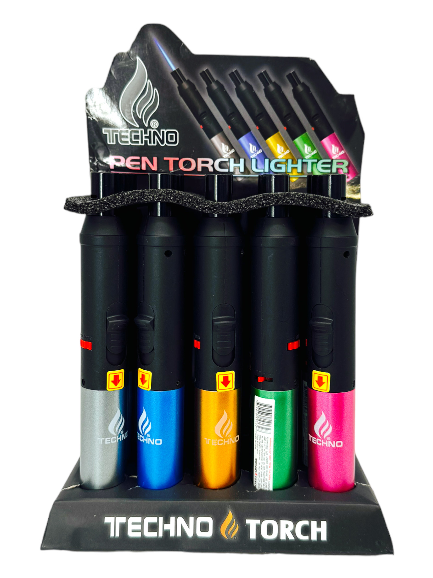 TECHNO PEN TORCH GAS GUN LIGHTER GLOSSY COLORS - 15CT DISPLAY