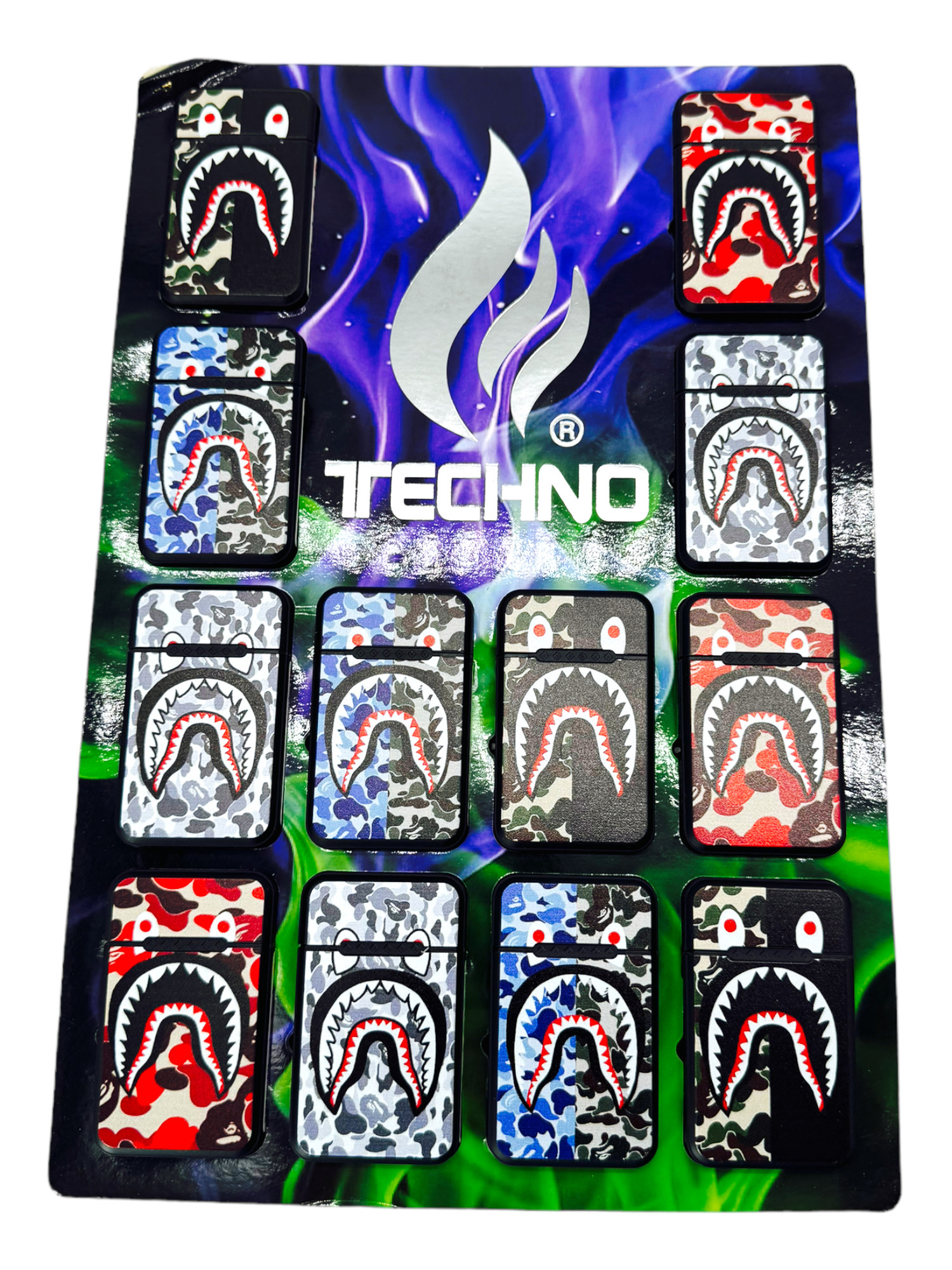 TECHNO FLIP TOP LIGHTER CAMO SHARK - 12CT DISPLAY