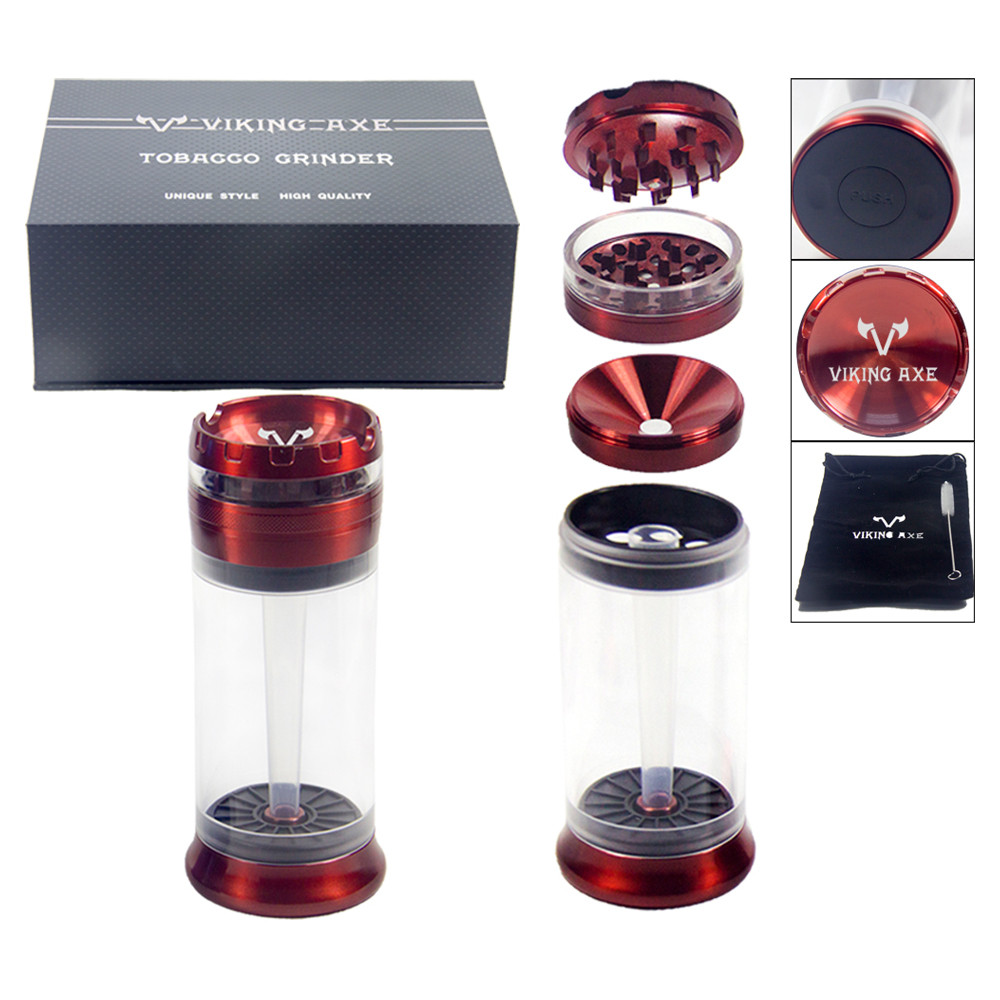 VIKING AXE GRINDER 63MM WITH CONE FILLER AND ASHTRAY TOP - RED