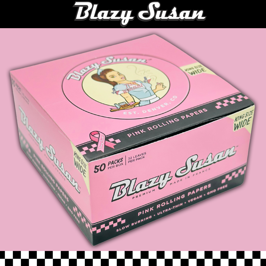 BLAZY SUSAN KING SIZE WIDE PINK ROLLING PAPERS - 50CT - World Wholesale