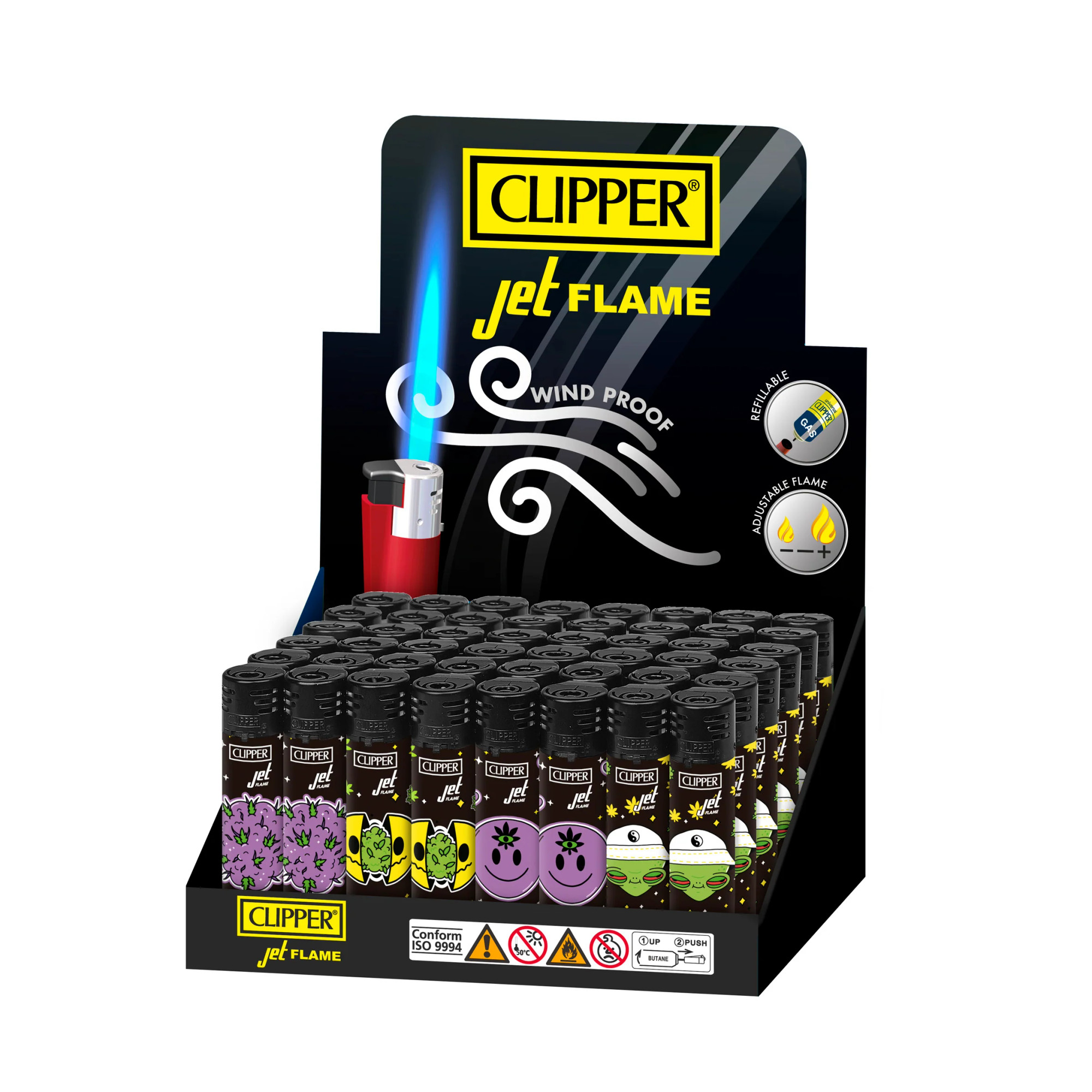CLIPPER CLASSIC LARGE JET FLAME GALACTIC WEED - 48CT DISPLAY