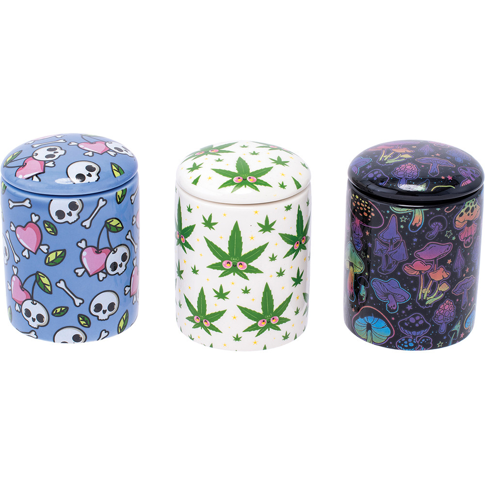 SMALL CERAMIC STASH JARS - PRINTED - DISPLAY OF 12