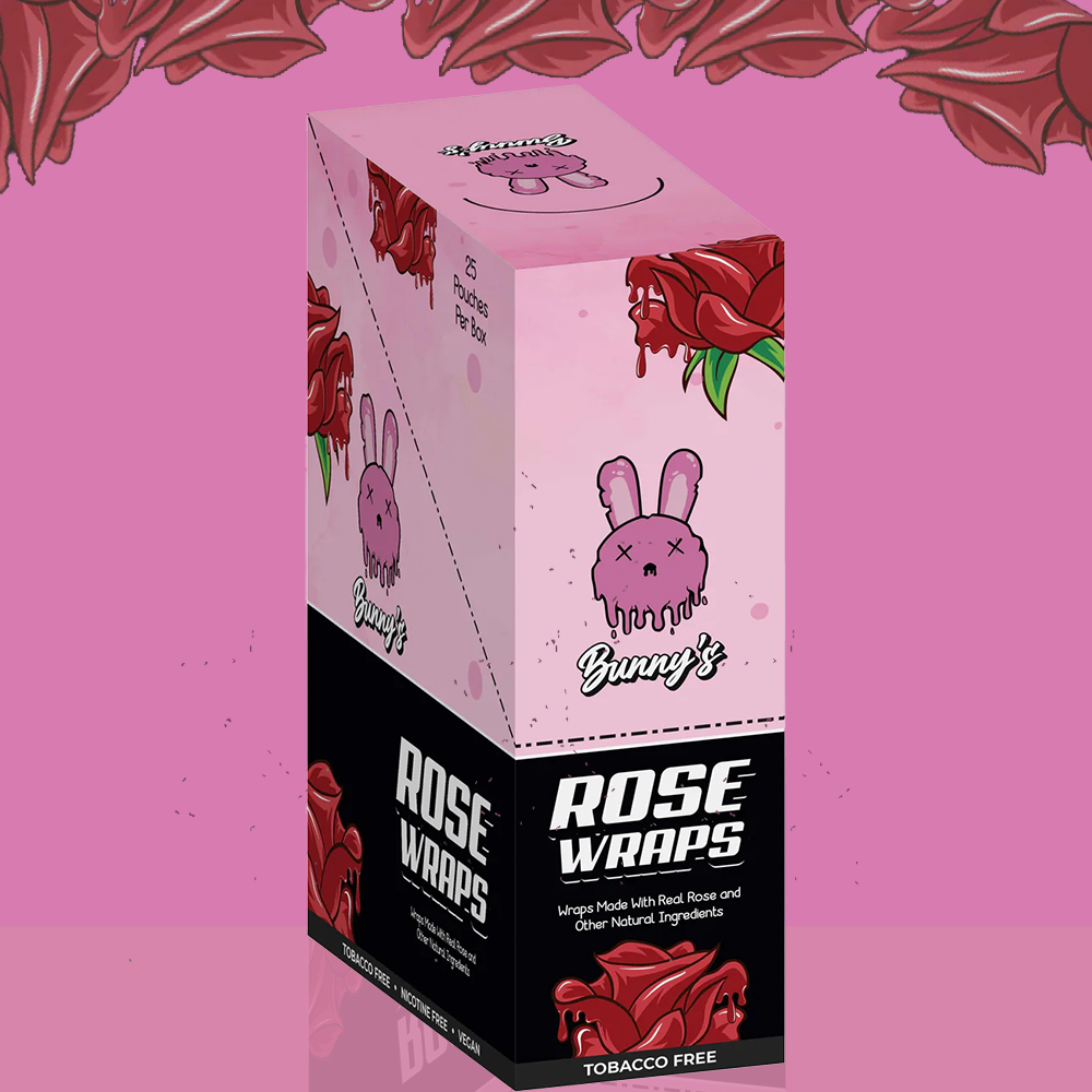 BUNNY'S TOBACCO FREE ROSE WRAPS 3-PACK - DISPLAY OF 25 - Bulk Smoking Wraps