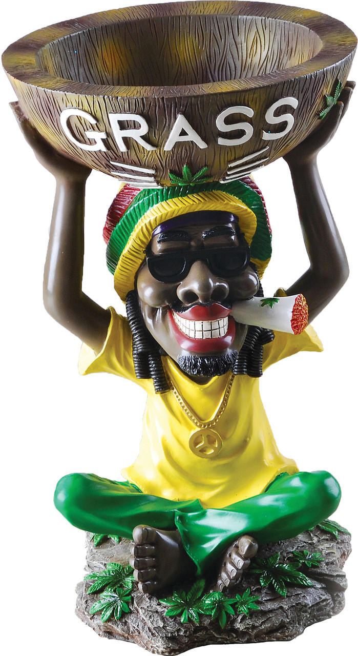 LARGE RASTAMAN HOLDING GRASS BOWL ASHTRAY 16" (LT155)
