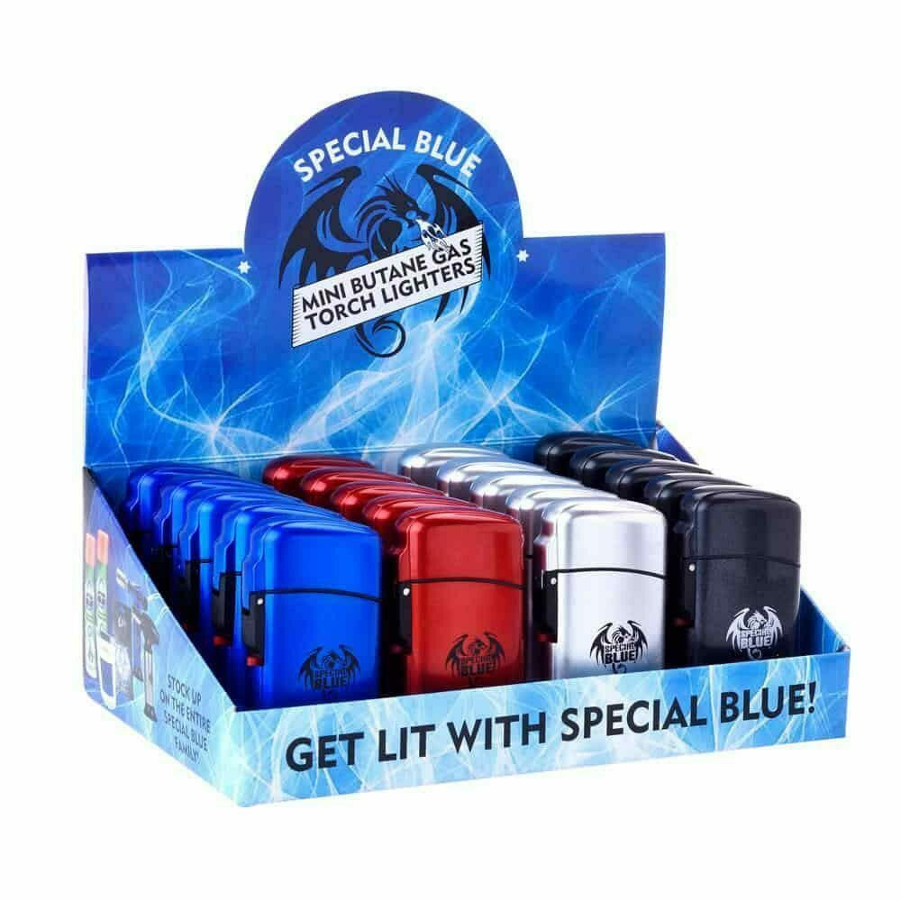 SPECIAL BLUE CLASSIC DOUBLE METAL TORCH LIGHTER DISPLAY - 20CT