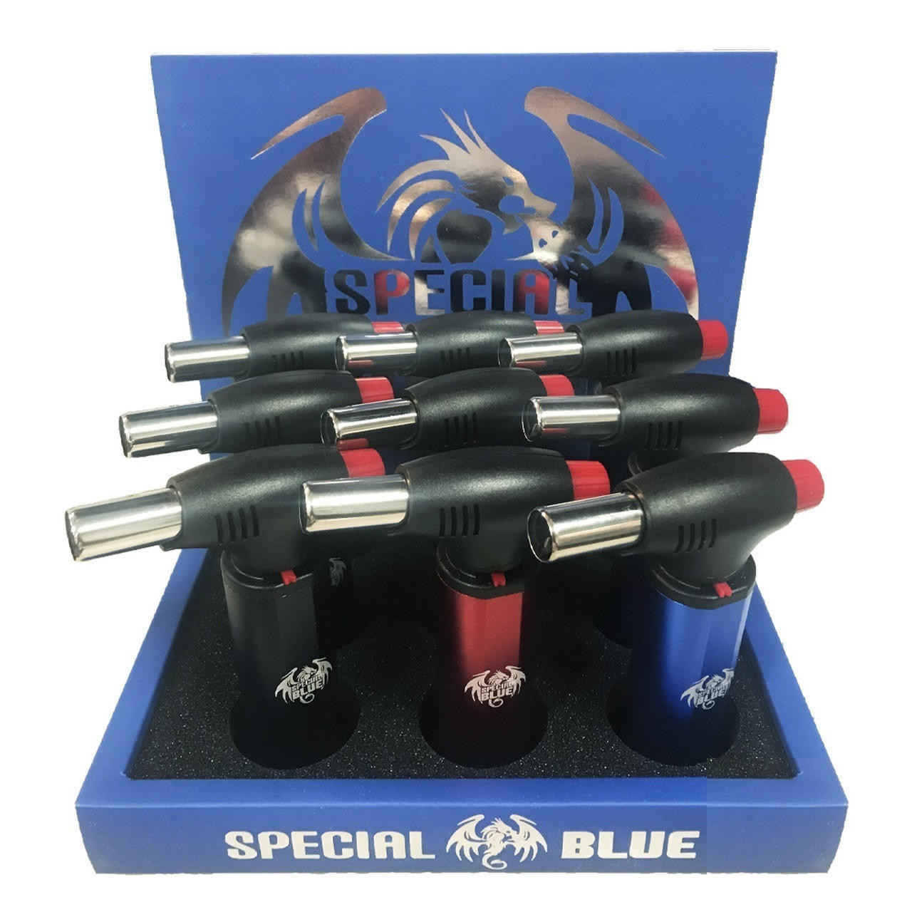 SPECIAL BLUE MINI INFERNO SINGLE FLAME TORCH - DISPLAY OF 9CT