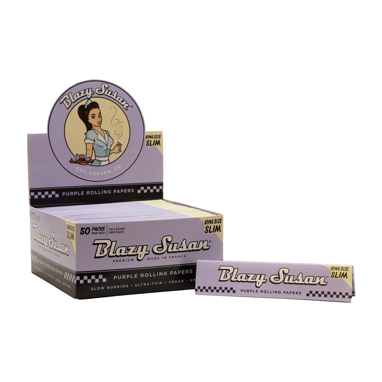 BLAZY SUSAN 1 1/4 PURPLE UNBLEACHED ROLLING PAPERS - 50CT