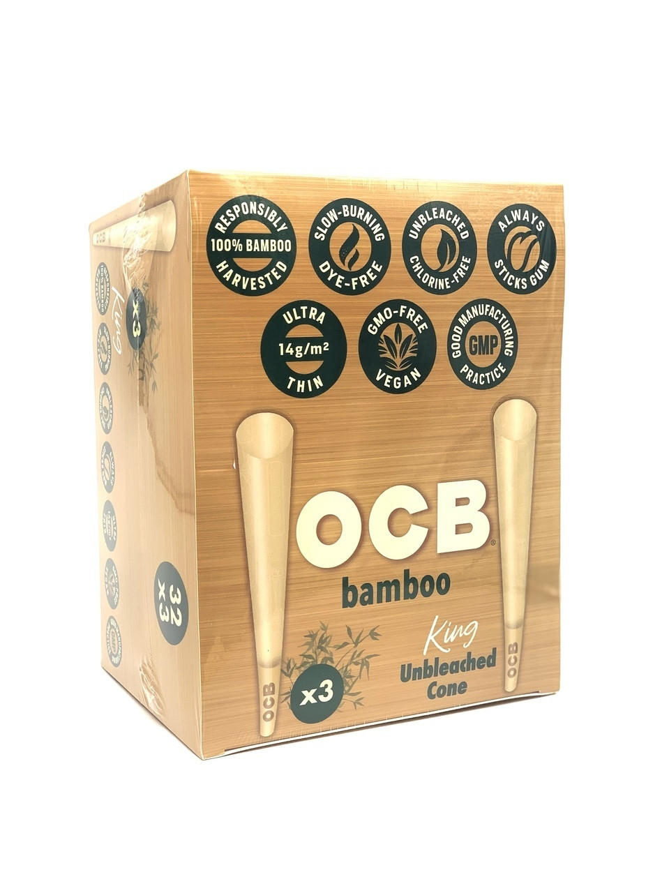 OCB VIRGIN UNBLEACHED CONE 1 1/4 SIZE 32PK - 12CT DISPLAY