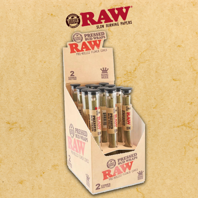 RAW PRESSED BUD WRAP CONE (KING SIZE) 2PK - 12CT DISPLAY
