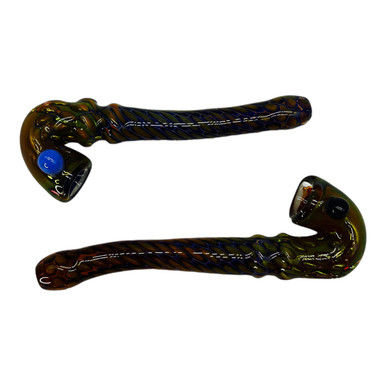 DOUBLE BLOWN GOLDEN BALLS ART SHERLOCK HANDPIPE 9" - 2CT(TR9314)