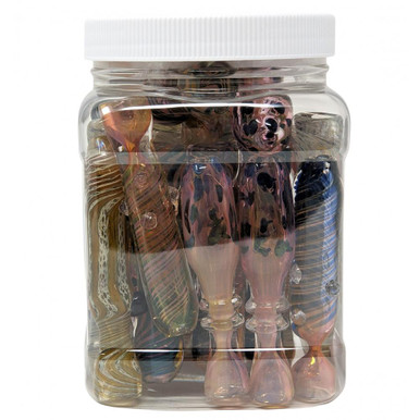US-MADE ASSORTED DESIGN FUMED CHILLUM HAND PIPE - JAR OF 20CT