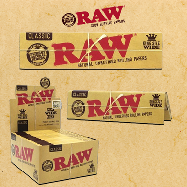 RAW CLASSIC KING SIZE WIDE ROLLING PAPERS 33-PACK - DISPLAY OF 50