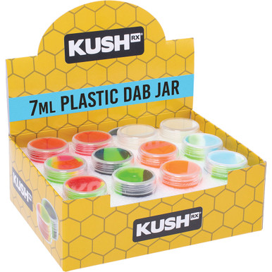 KUSHRX 7ML PLASTIC DAB JARS W/ SILICONE - DISPLAY OF 36 - World Wholesale