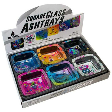 BLINK SQUARE GLASS ASHTRAY - DISPLAY OF 6
