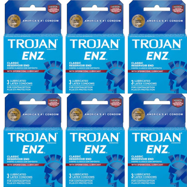 TROJAN ENZ LUBRICANT CONDOM 3-PACKS - DISPLAY OF 6