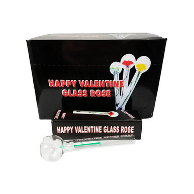 VALENTINE ROSE GLASS PIPES - 4" - DISPLAY OF 24CT