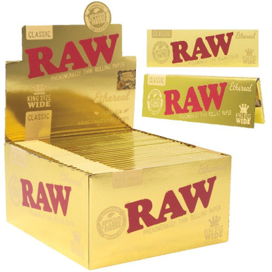 RAW CLASSIC ETHEREAL KING SIZE SIDE ROLLING PAPERS 33-PACK - DISPLAY OF 50
