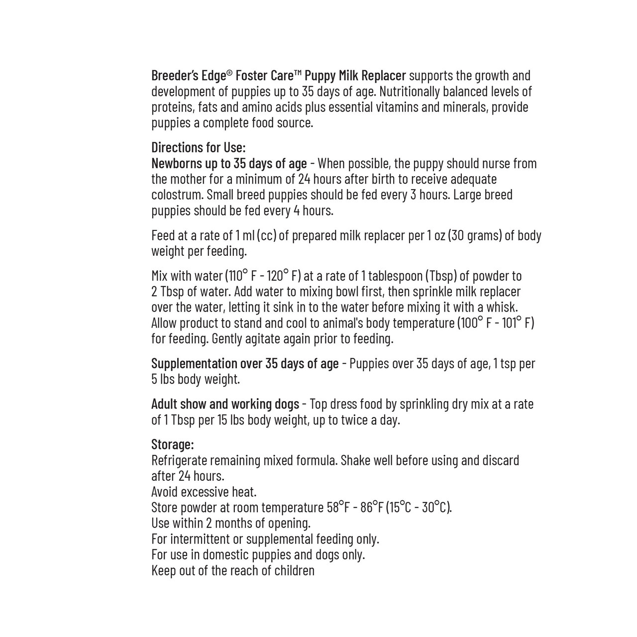 Breeder's Edge Foster Care Puppy Milk Replacer
