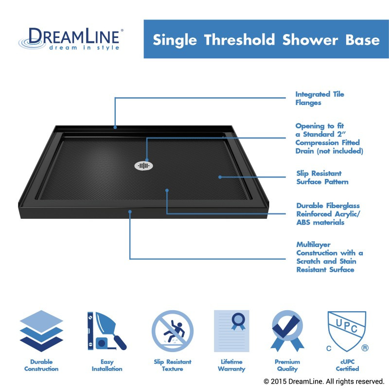 DreamLine Shower Base | 48 x 32 | Center Drain | Black