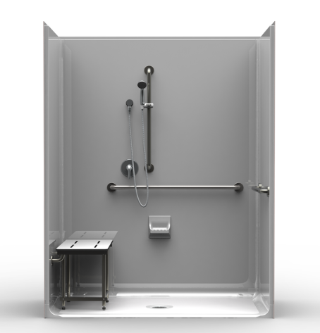 ADA Shower | 63 x 33 | Center Drain | Multi-Piece | Smooth