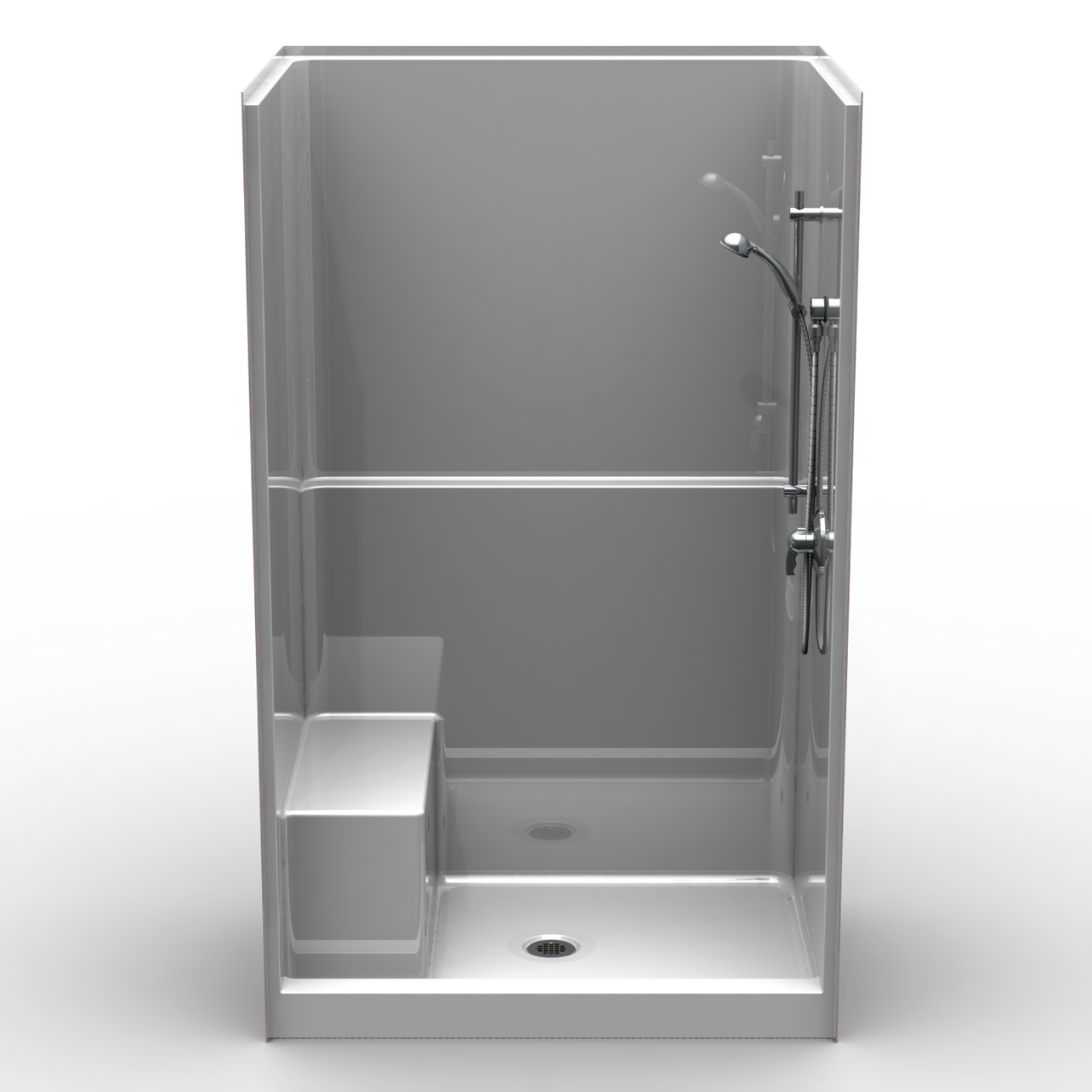 Curbed Shower | 48 x 36 | Built-in Seat | Single-Piece | Smooth