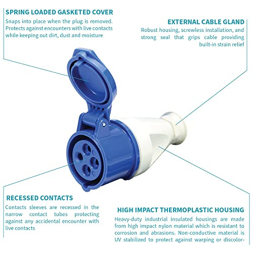 Walther Electric 312409 Pin and Sleeve Connector 20A 4 Wire 3Ø 250 VAC ...