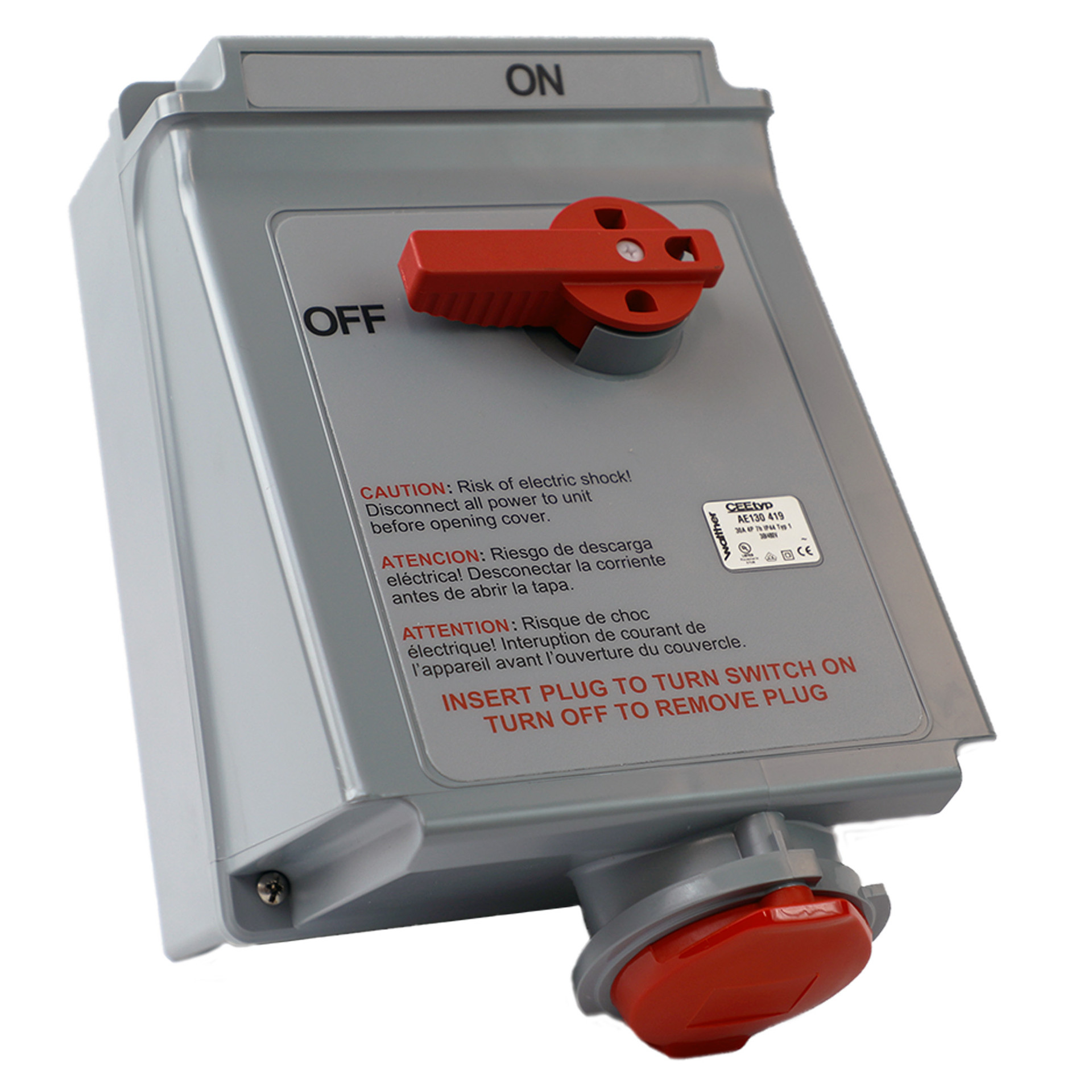 Walther Electric AE130419 Mechanical Interlock 30A 4 Wire 7Hr 3Ø 480 VAC 15 HP IP44 Splashproof ...