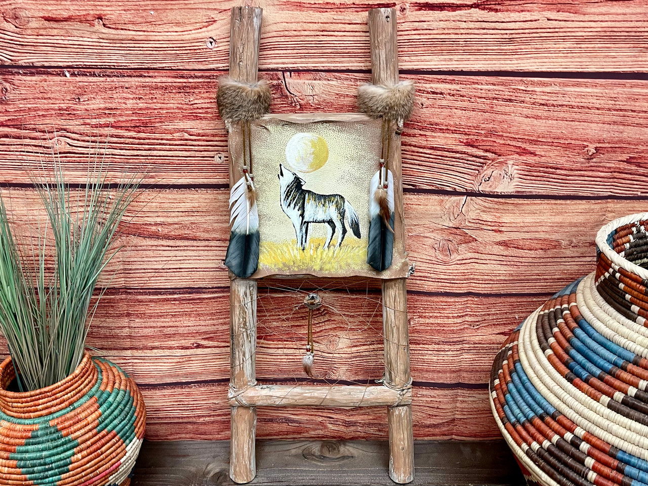 Painted Southwestern log Ladder 36" - Wolf (ldc2) - Mission Del Rey ...