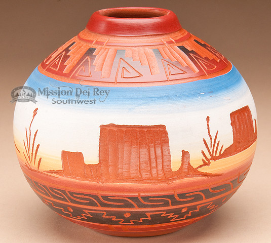 Indian Pottery Etched Clay Vase 4.5" - Navajo (p217) - Mission Del Rey ...
