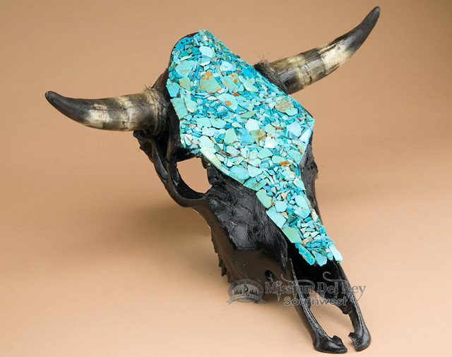 Painted Turquoise Stone Overlaid Steer Skull 18x18 (ps78) - Mission Del ...
