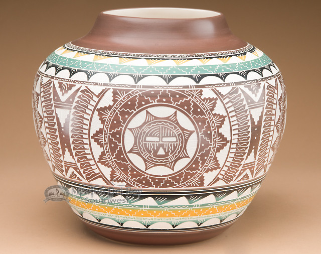 Navajo Indian Etched Pottery Vase 10" (p404) - Mission Del Rey ...