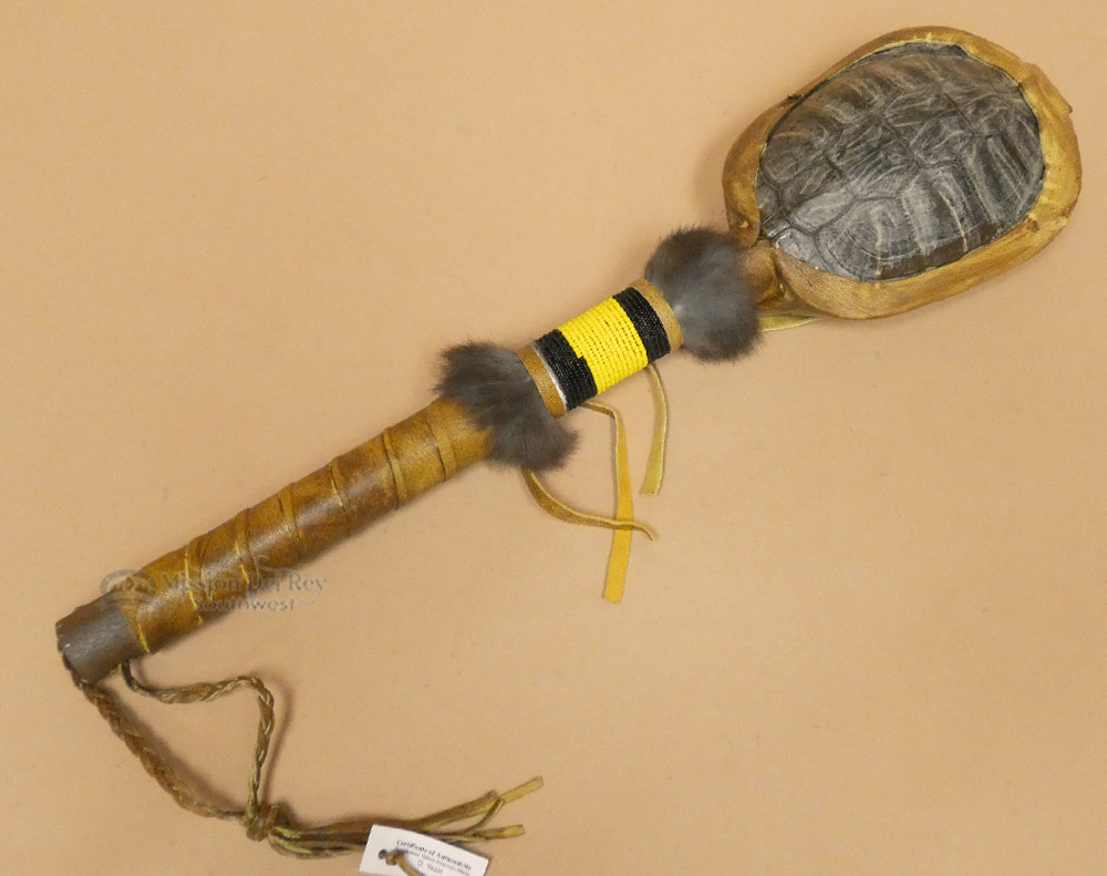 Beadsed Navajo Turtle Shell Rattle 18" (nar247) - Mission Del Rey ...